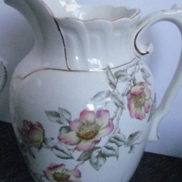 Dining | Pink Apple Blossom Pitcher Antique Pastel Pink Green Water ...